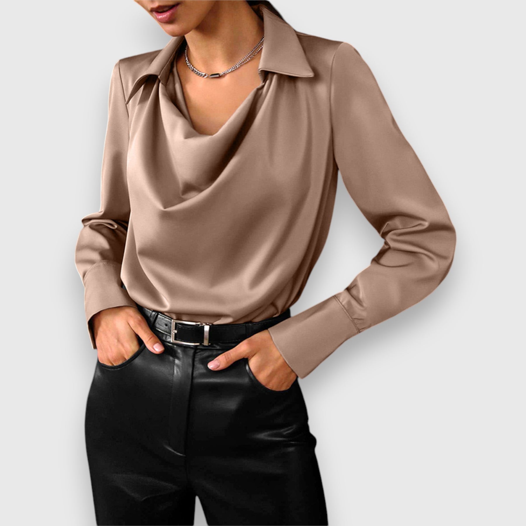Bridget | Long Sleeve Collar Draped Blouse – Abbey London
